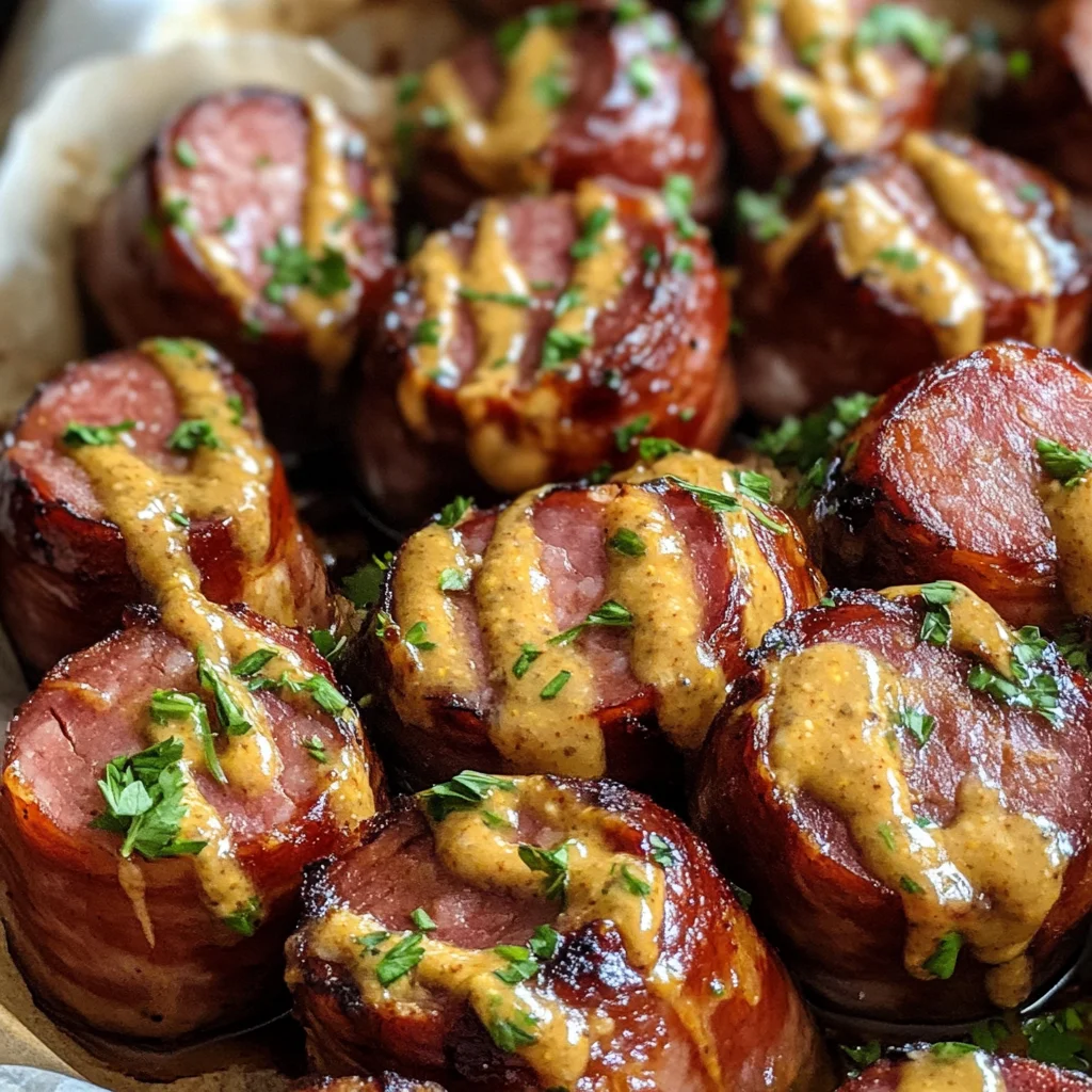 Mustard Hasselback Kielbasa Bites