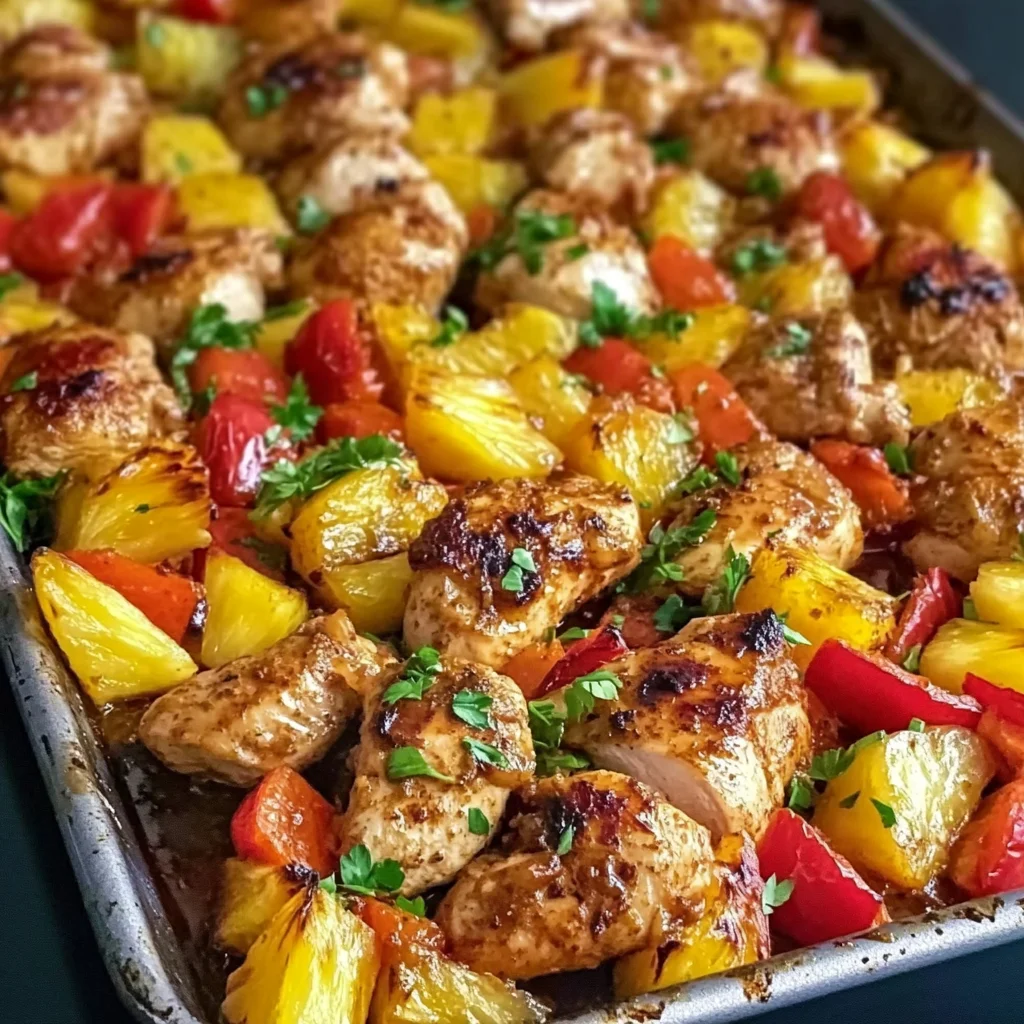 Sheet Pan Hawaiian Chicken with Pineapple and Peppers